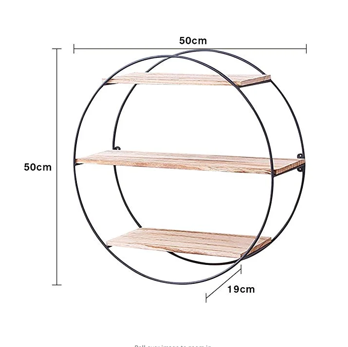 Round Wrought Iron Wall Rack Vintage Solid Wood Wall Rack Creative Home ...