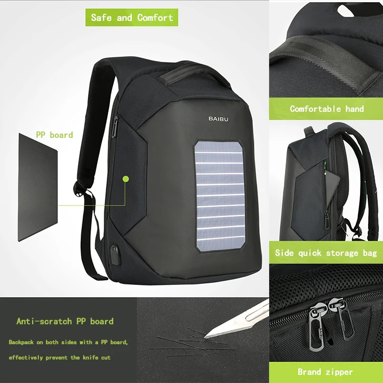 Waterproof Solar Panel Rechargeable School Backpack Bag - Buy Backpack ...