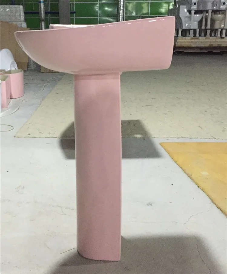 Bathroom Ceramic Pink Color Wash Basin With Column - Buy Pink Color ...