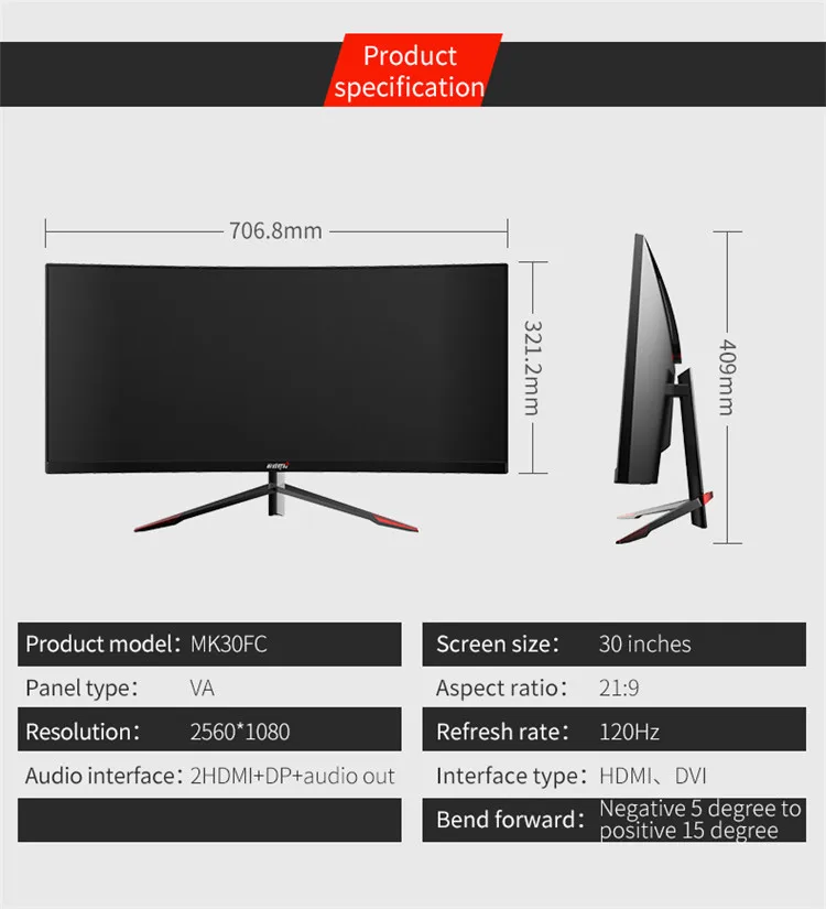 30 Inch Fhd 120hz 1080p Curved Gaming Led Monitor Curved Pc Monitor ...
