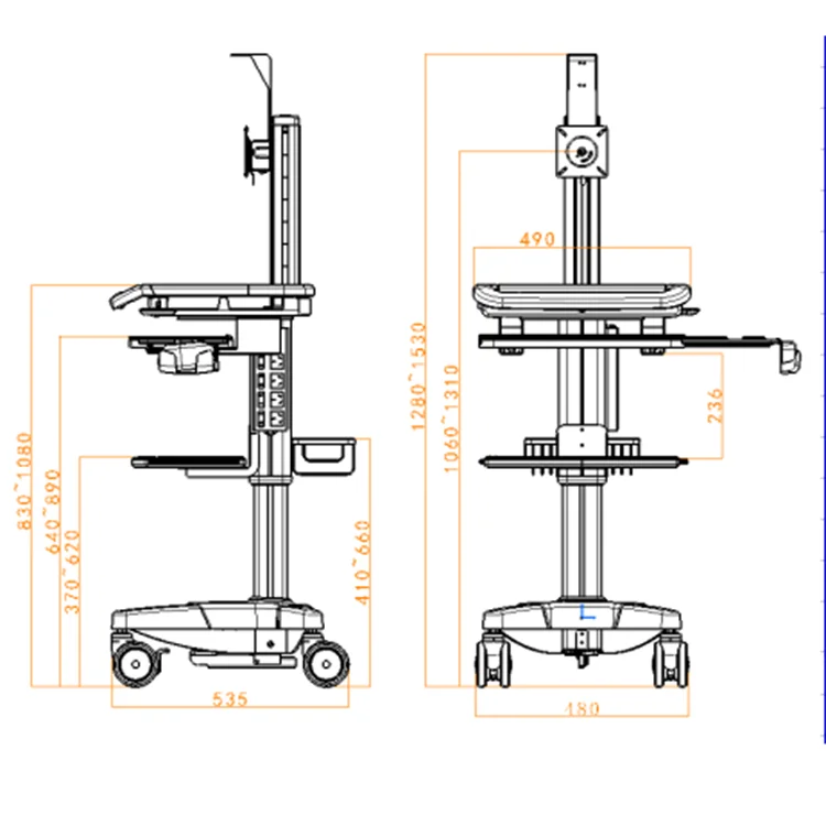 Hospital White Mobile Computer Medic Cart With Silent Casters - Buy ...