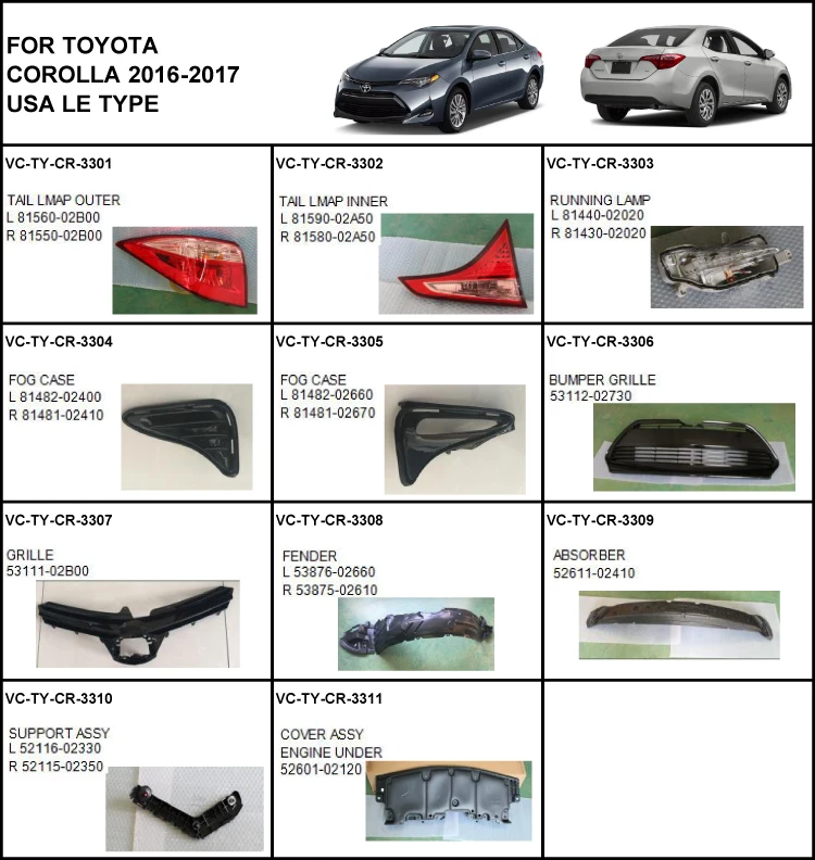 Oem.52116-02330/52115-02350 For Toyota Corolla 2016-2017 Usa Le Type ...