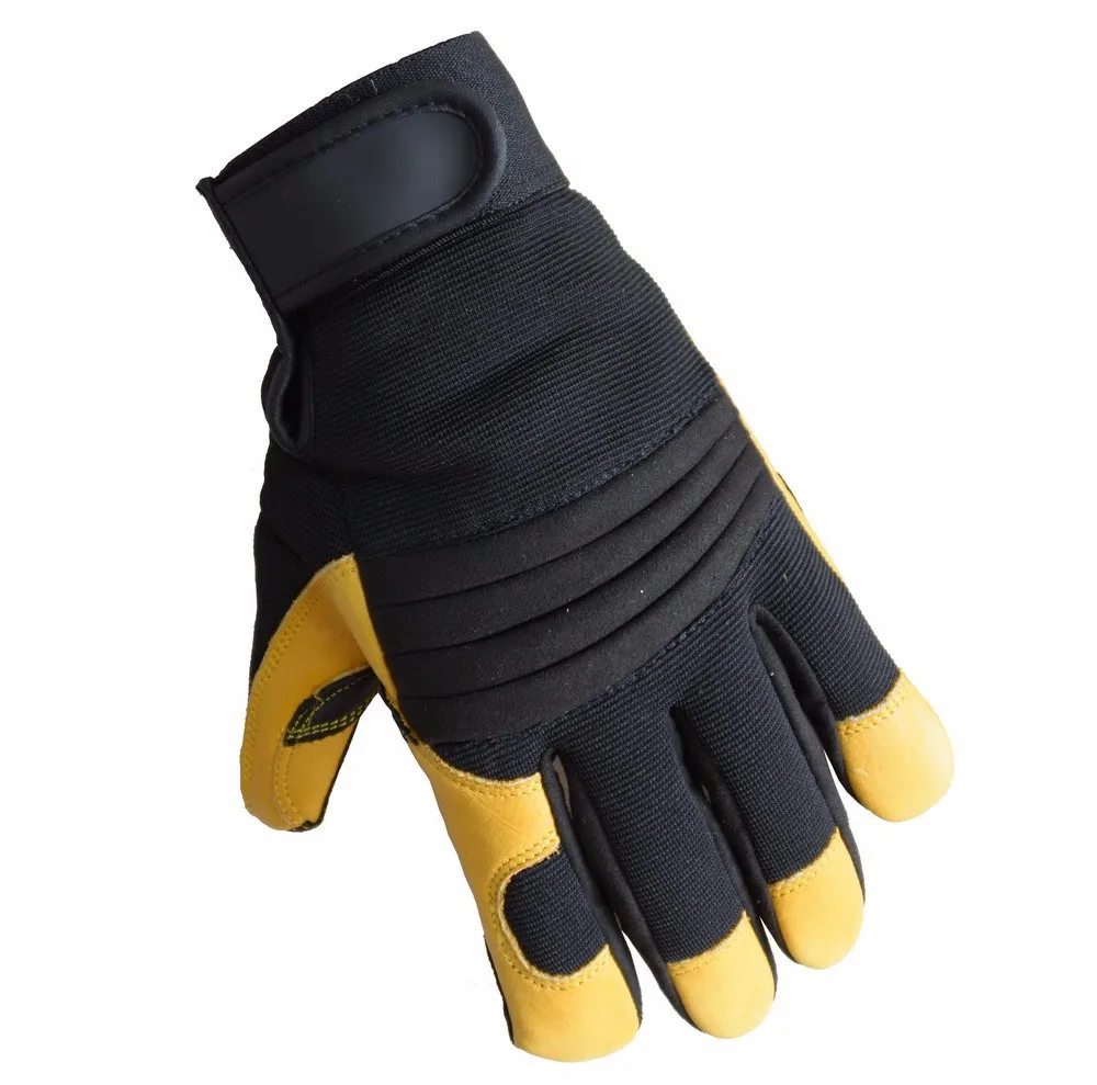 Anti-vibration Impact Mechanic Hand Drilling Leather Work Gloves - Buy ...