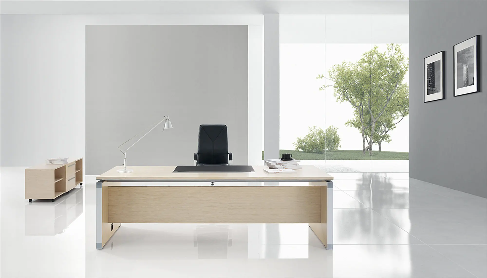 I Shape Tempered Glass Tabletop Mdf Manager Desk Ceo Modern Office ...