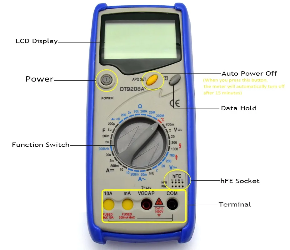 Temperature Frequency Measurement Digital Multimeter Dt9208a - Buy ...