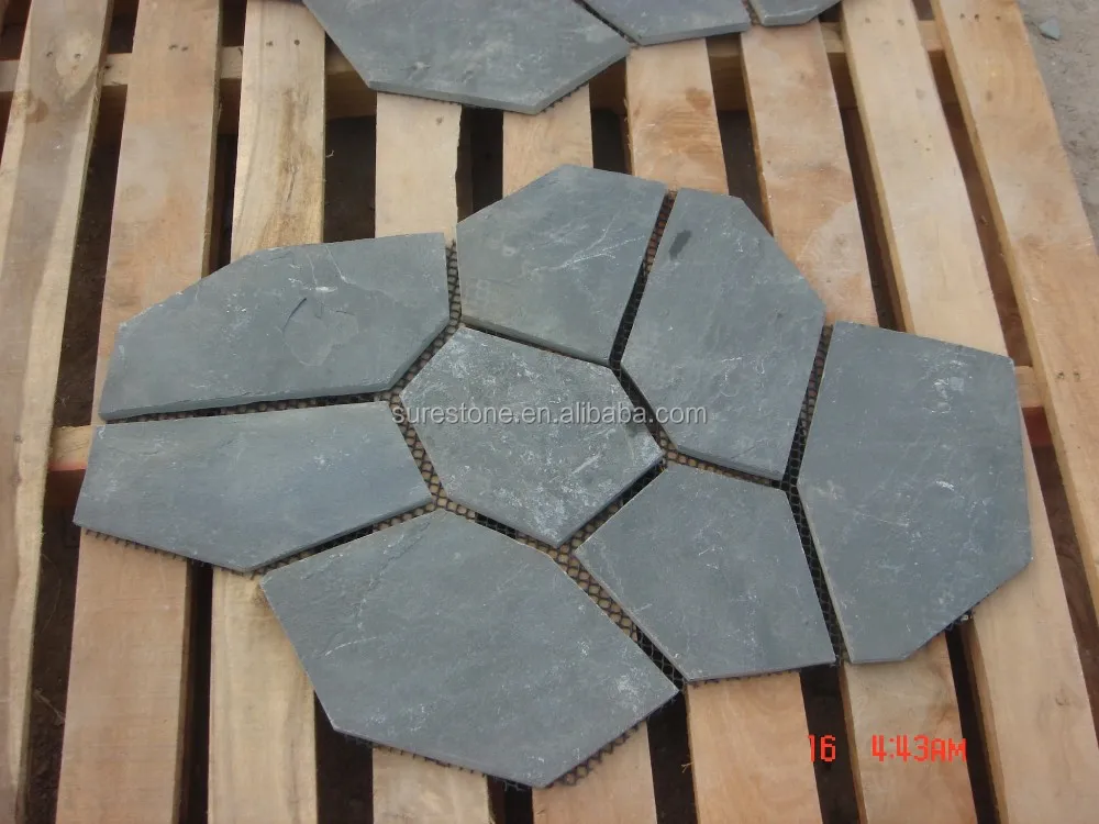 Natural Split Irregular Black Slate Paver Mesh Mounted Flagstone Mat ...