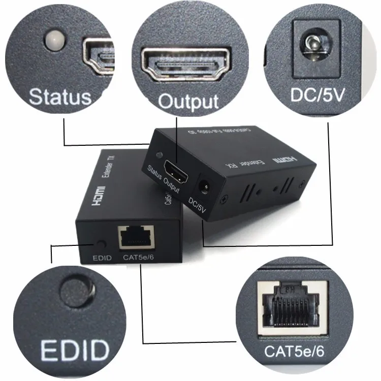 Black 60m Hdmi Extender Over Single Cat 5e/6 Hdmi Over Ethernet ...