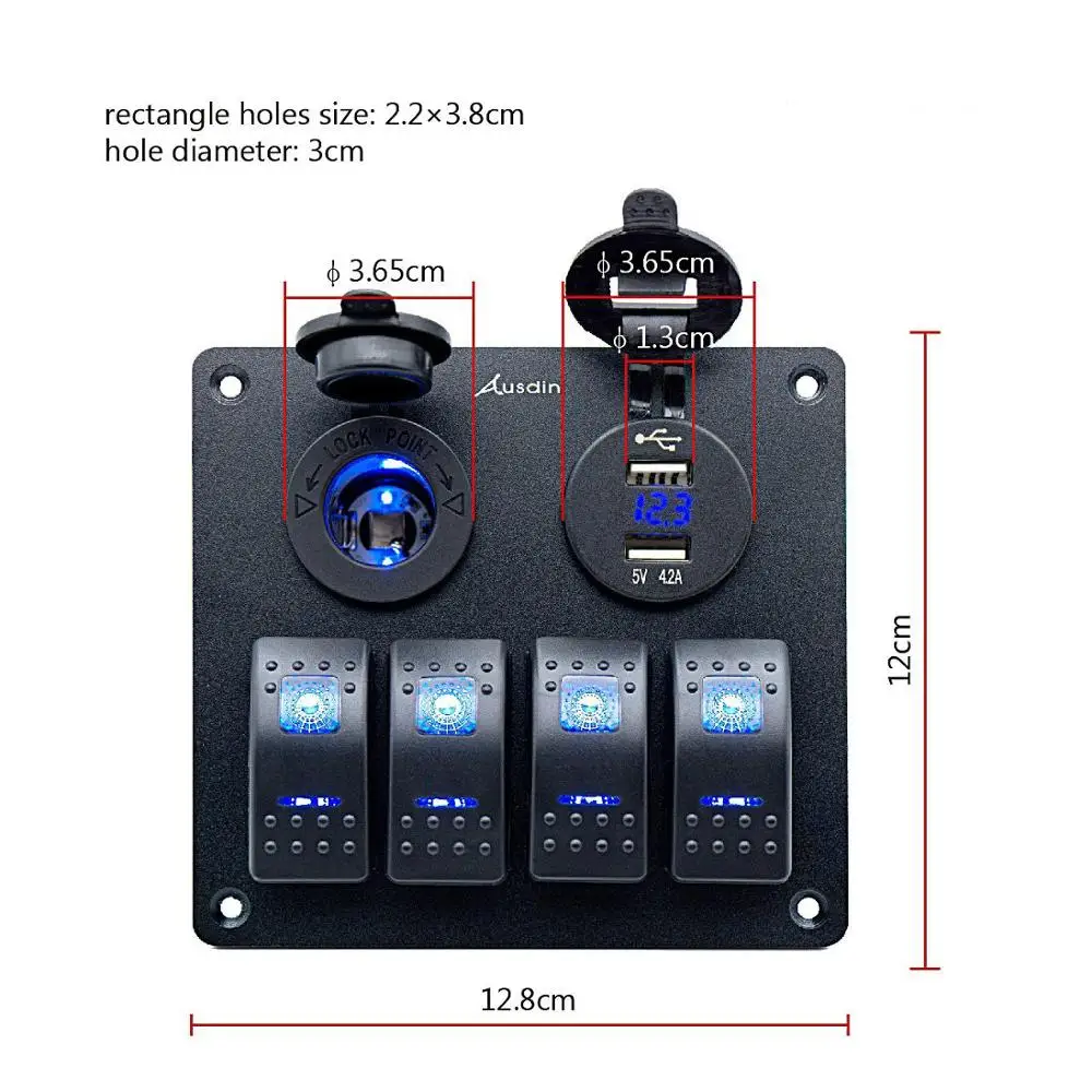 4 Gang Car Switch Panel Universal 12v/24v Dual Usb Port Led Toggle ...