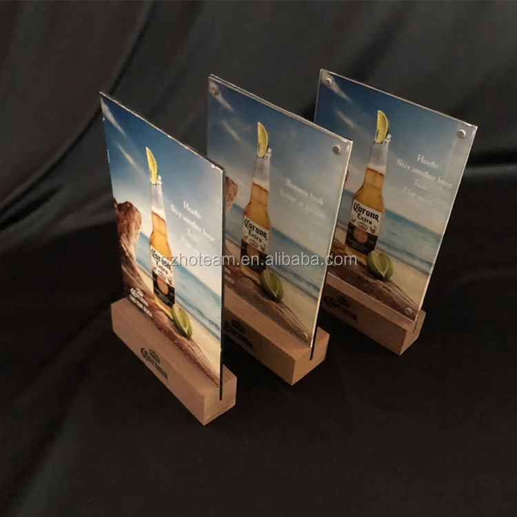 Cheap Corona Acrylic & Wood Magnet Table Talker Display Stand
