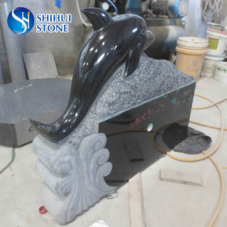 European Blue Pearl Granite Dolphin Headstone Designs - Custom ...