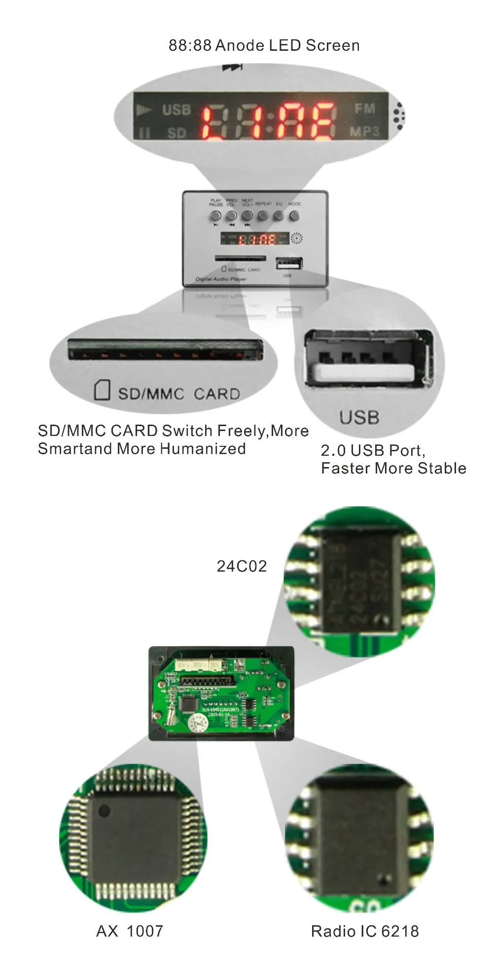 Usb Sd Card Mp3 Player Song Music Decoder Board With Square Panel - Buy ...