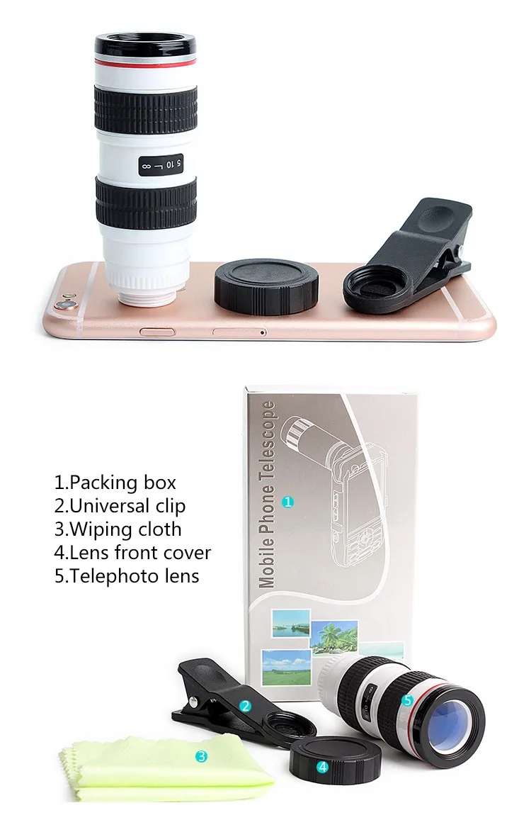 8x Telescope Lens With Universal Clip Mobile Phone Camera Lens ...