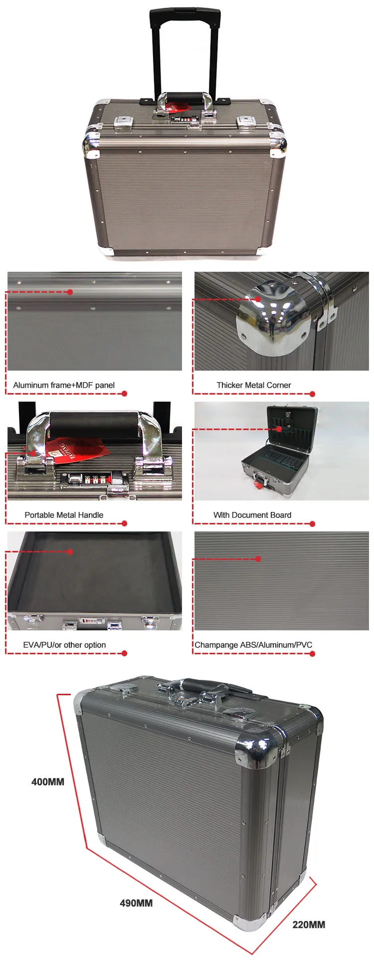 Wadah Peralatan Koper, Wadah Peralatan Troli Aluminium dengan Roda ...