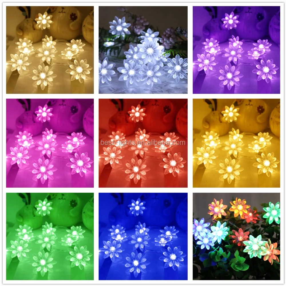 30 Led Double Lotus Solar String Lights Waterproof Lotus Flower Fairy ...
