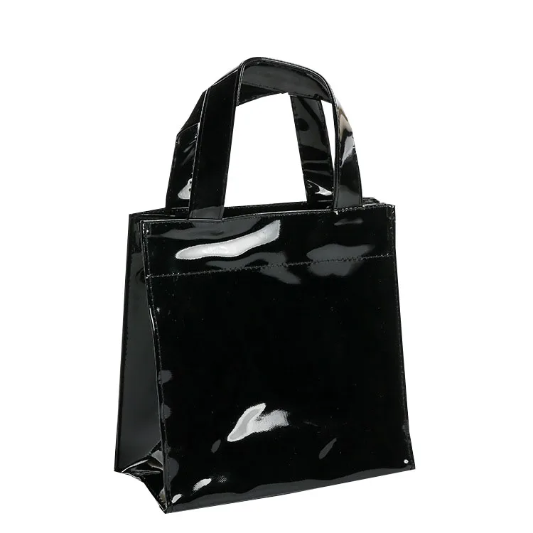 Shiny Leather Pvc Shopping Bag / Black Shopping Bags - Buy High Quality ...