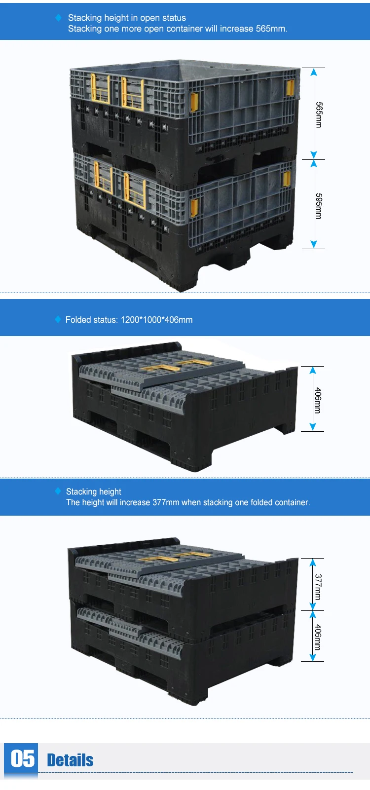 Heavy Duty 47kg Plastic Bulk Pallet Bin With 4000kg Static Load - Buy ...