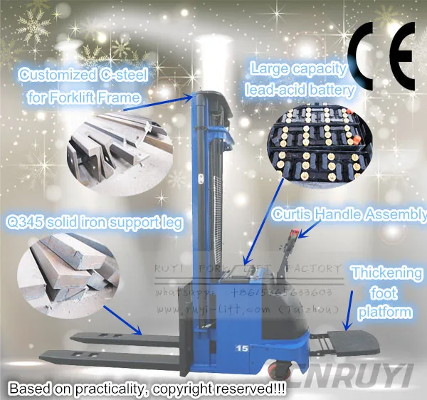 Triple Mast 2 Ton 5m High Fork Lift Electric Pallet Stacker Hot Sale ...