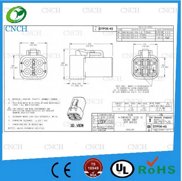 4 Way Deutsch Dtp06-4s Dtp Series 4 Socket Plug - Buy 4 Pin Auto ...