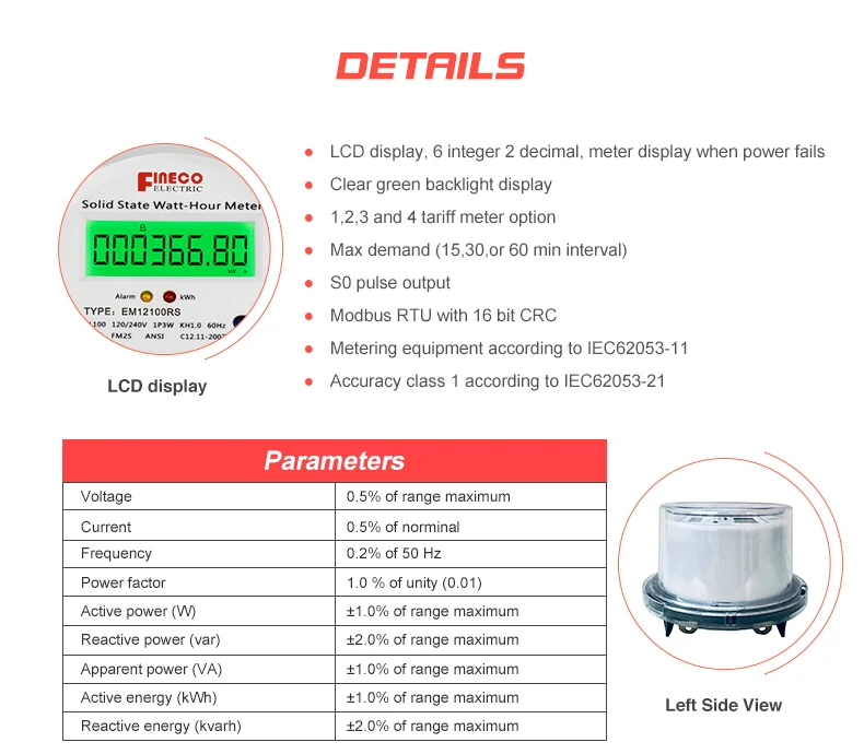 Em12100rs Ansi 2s Two Phase Three Wire Socket Energy Meter - Buy Ansi ...