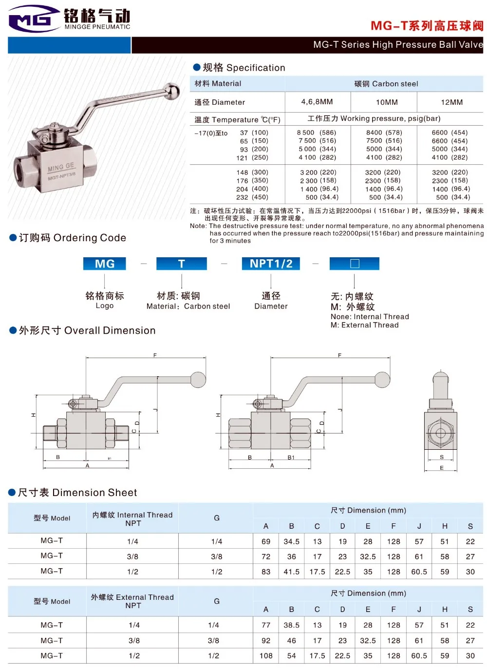 Khb Type Npt 1/2 Carbon Steel 7000 Psi High Pressure Ball Valve Female Thread 2 Way Hydraulic ...