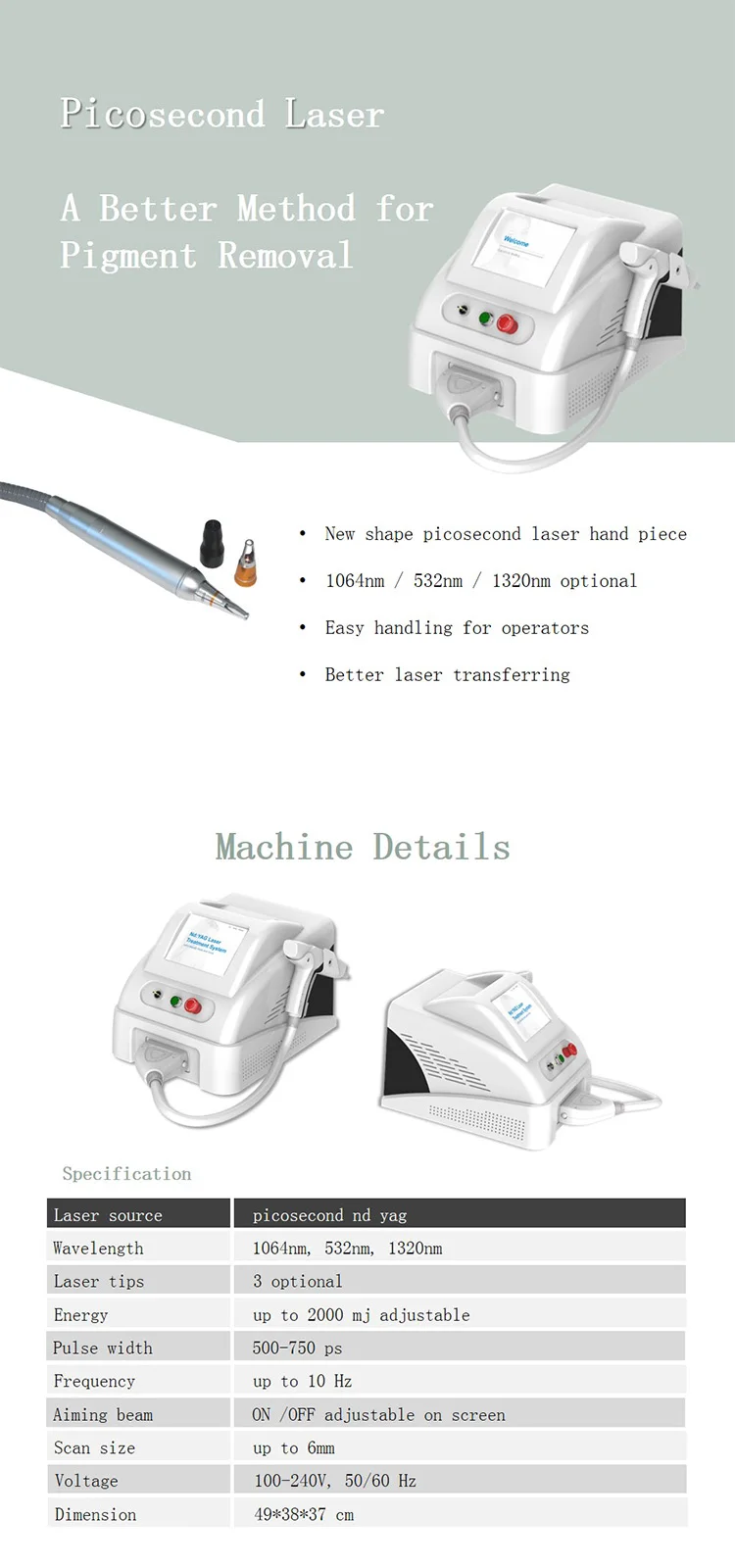 Focus Lens Array Hand Piece Picosure 755 Nm Picosecond Laser Korea ...