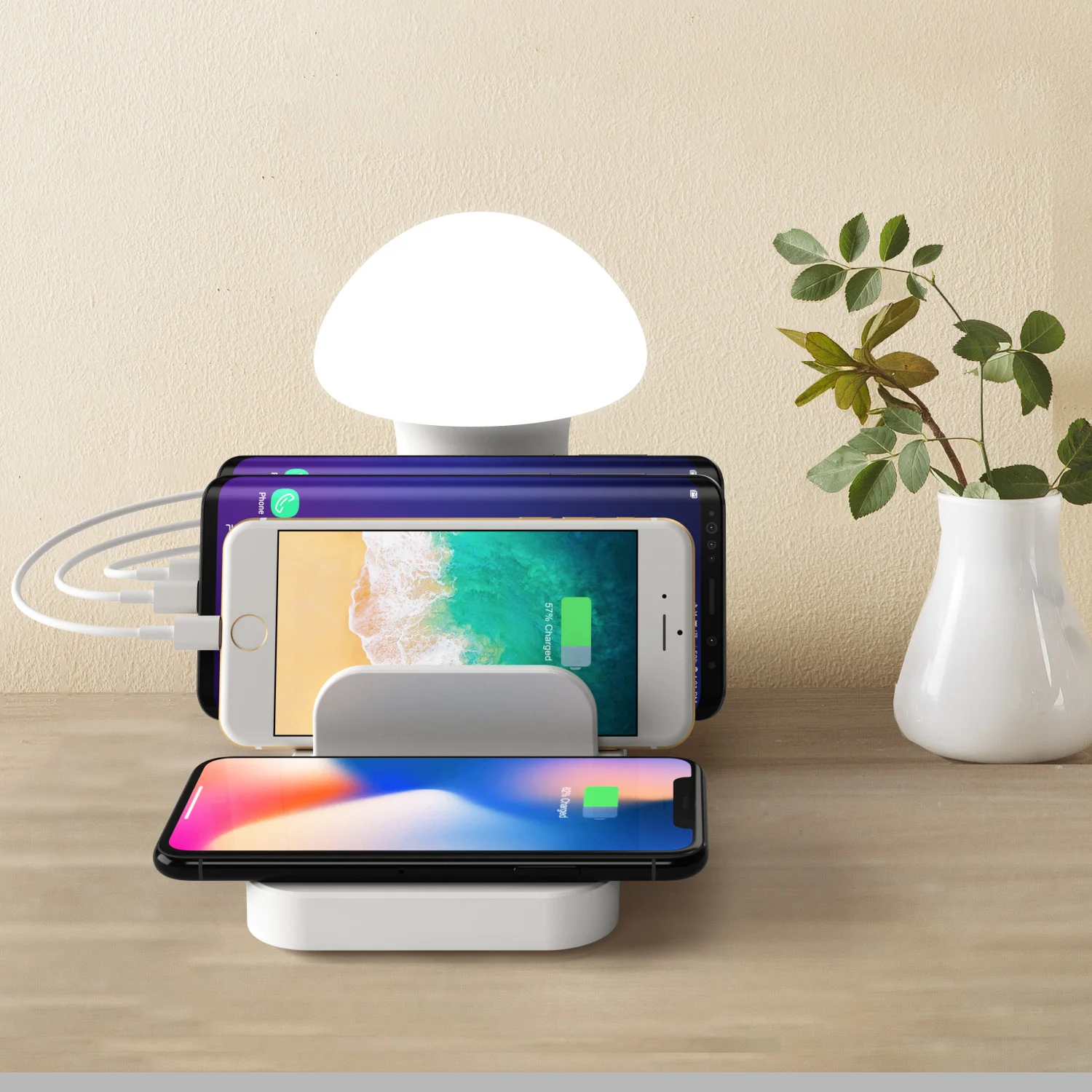 Led Desk Lamp With Qi Wireless Fast Charger Usb Charging Port Night ...