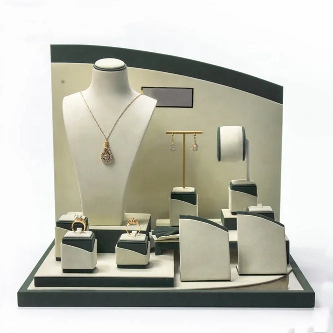 High-end Jewelry Window Counter Display Stand Microfiber Jewelry Set ...
