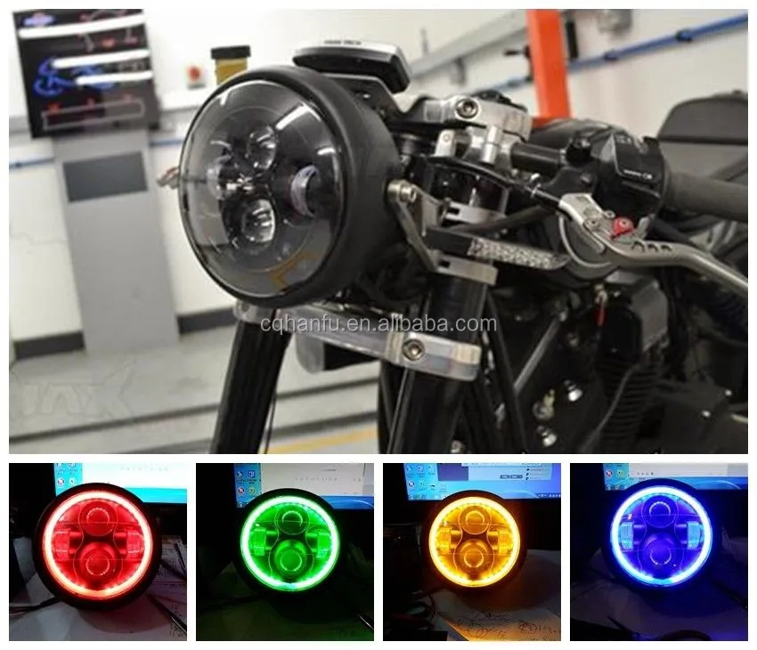 Universal Cafe Racer Round Motorcycle Led Headlight With Angel Eyes ...