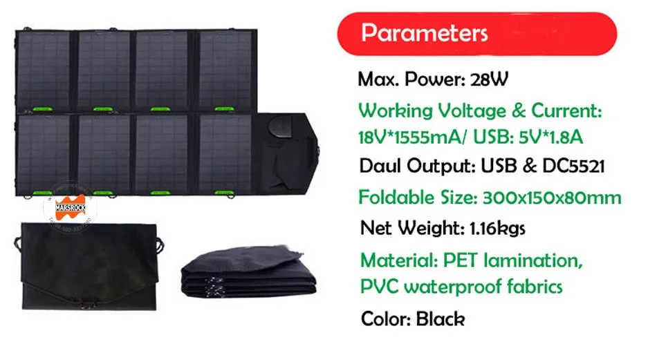 28w 18v Or 5v Foldable Solar Panel Charger With Solar Controller For ...