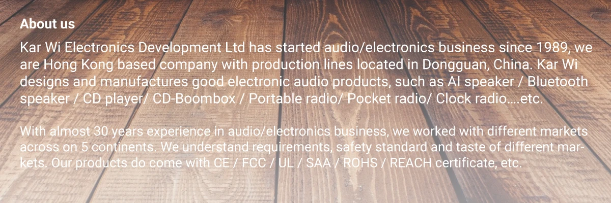 KAR WI ELECTRONICS DEVELOPMENT LIMITED - Personal CD DISCMAN, BOOMBOX PLAYER