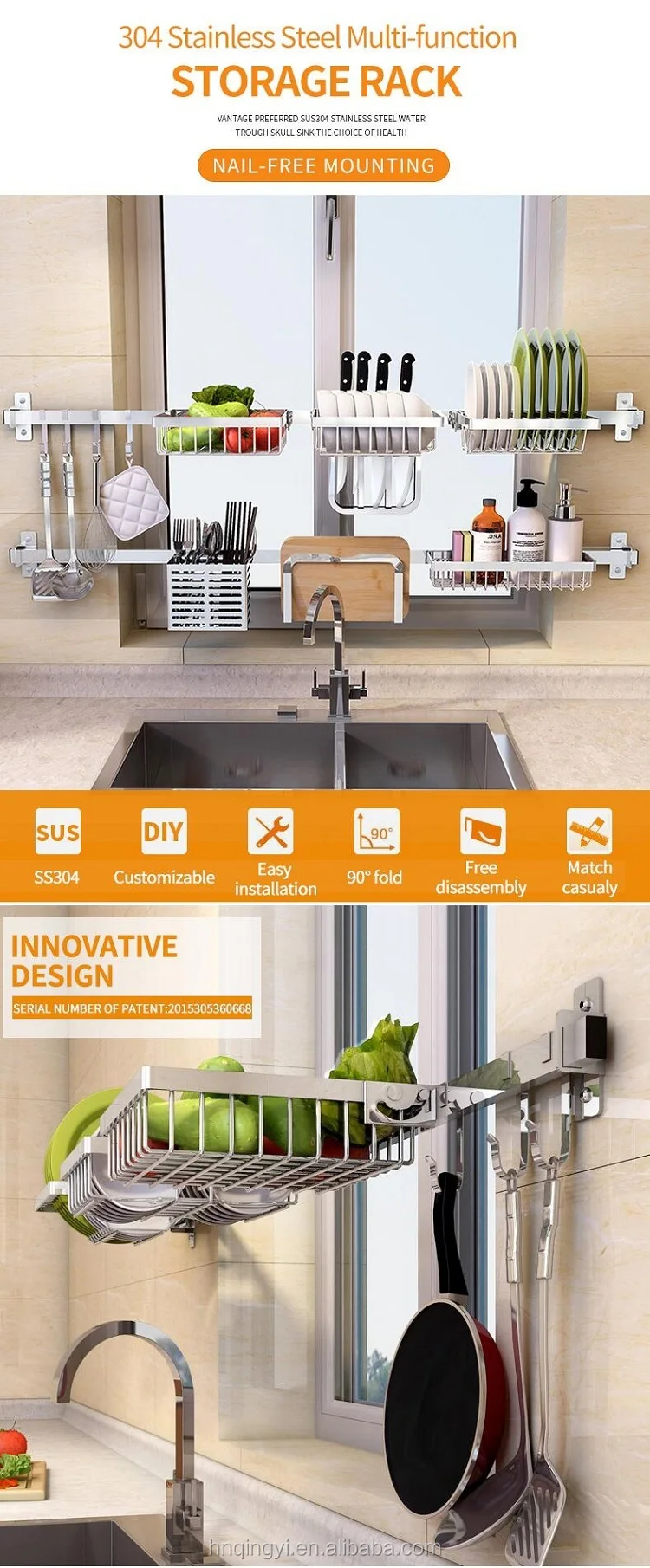 Stainless Steel Kitchen Over Sink Shelf Kitchen Storage Rack - Buy ...