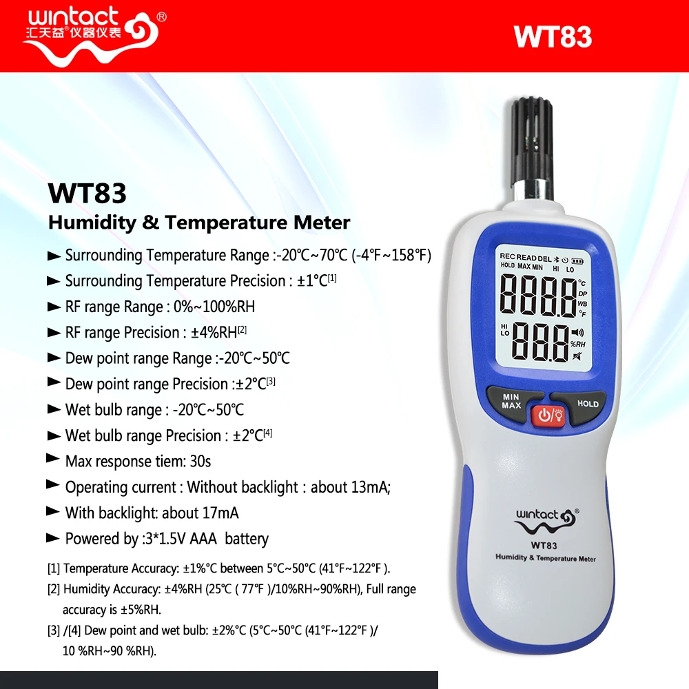 Digital Temperature And Humidity Meter Wt83 - Buy Digital Temperature ...