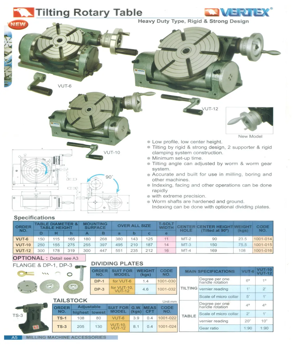 Vertex Precision Tilting Rotary Table VUT-6 for Manufacturing