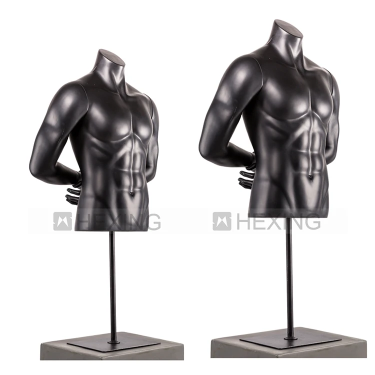 Half Body Muscular Man Matte Black Torso Mannequin Male