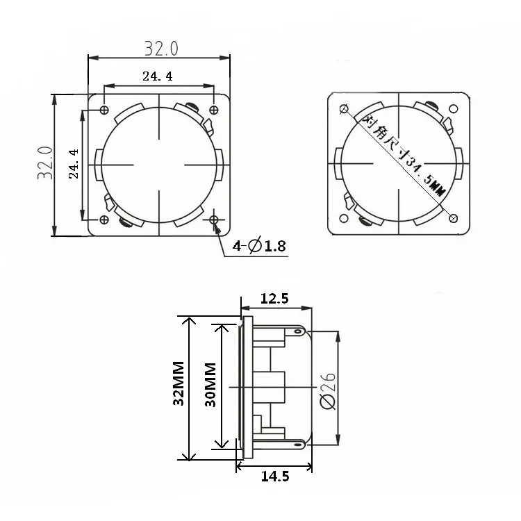 32mm Square Full Range Speaker - 1.25 Inch Horn Driver