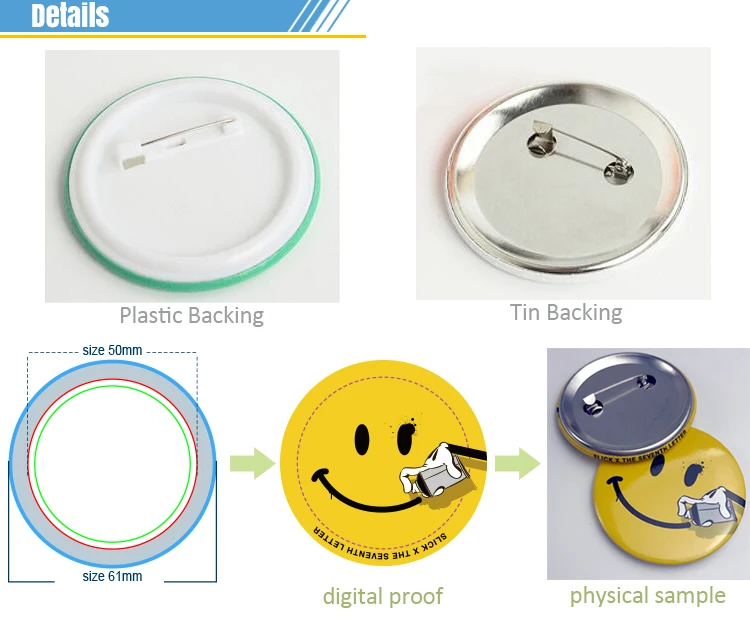 Custom Printed Round Pinback Button Badge With Safety Pin For Promotion ...
