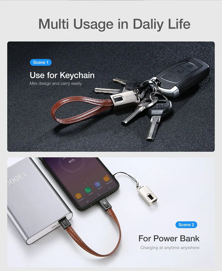 2a Portable Keychain Leather Usb Charging Cable For Iphone For Samsung ...