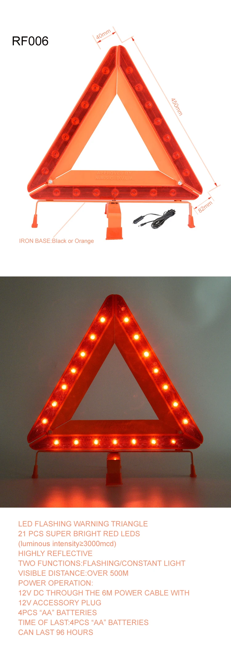 21pcs Led Light Warning Triangle Flashing/constant Light Accessory Plug ...