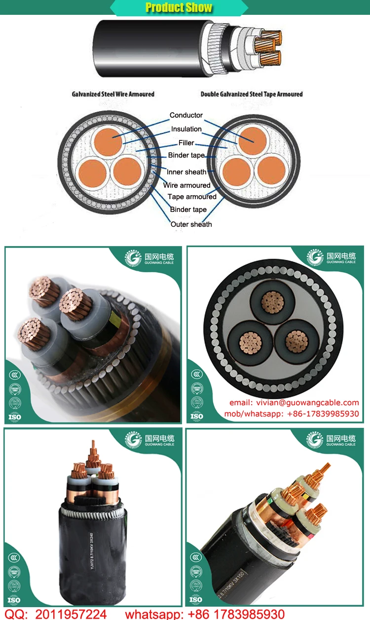 3.6/6 Kv Medium Voltage Cu/xlpe/cws/pvc Armoured Cable Price 3 Cores ...