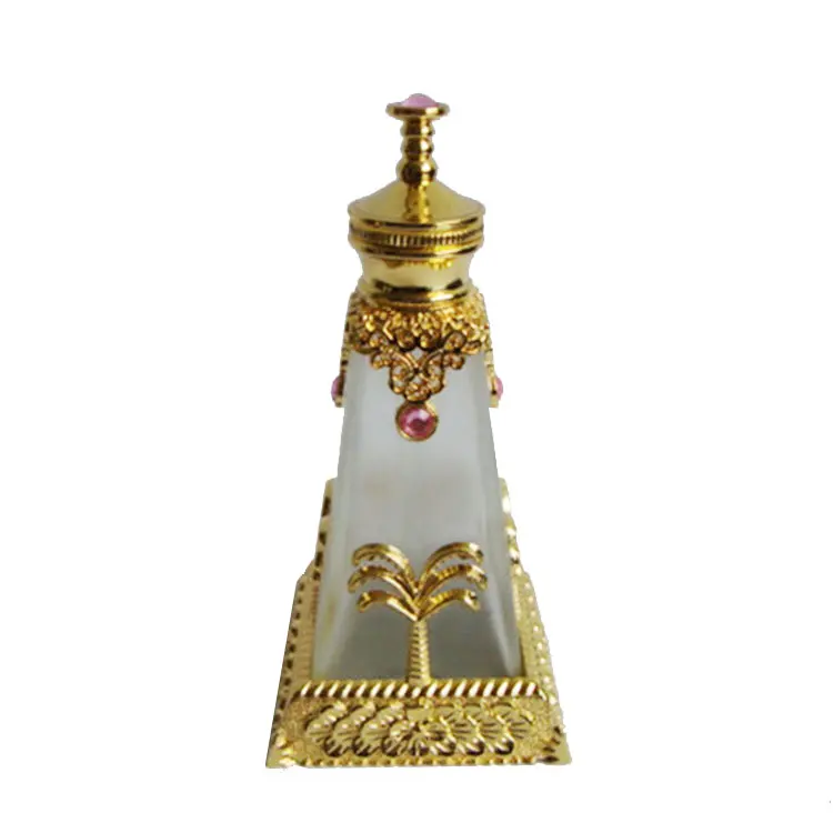 Pyramid Shape Glass Perfume Bottle with Metal Base & Dropper