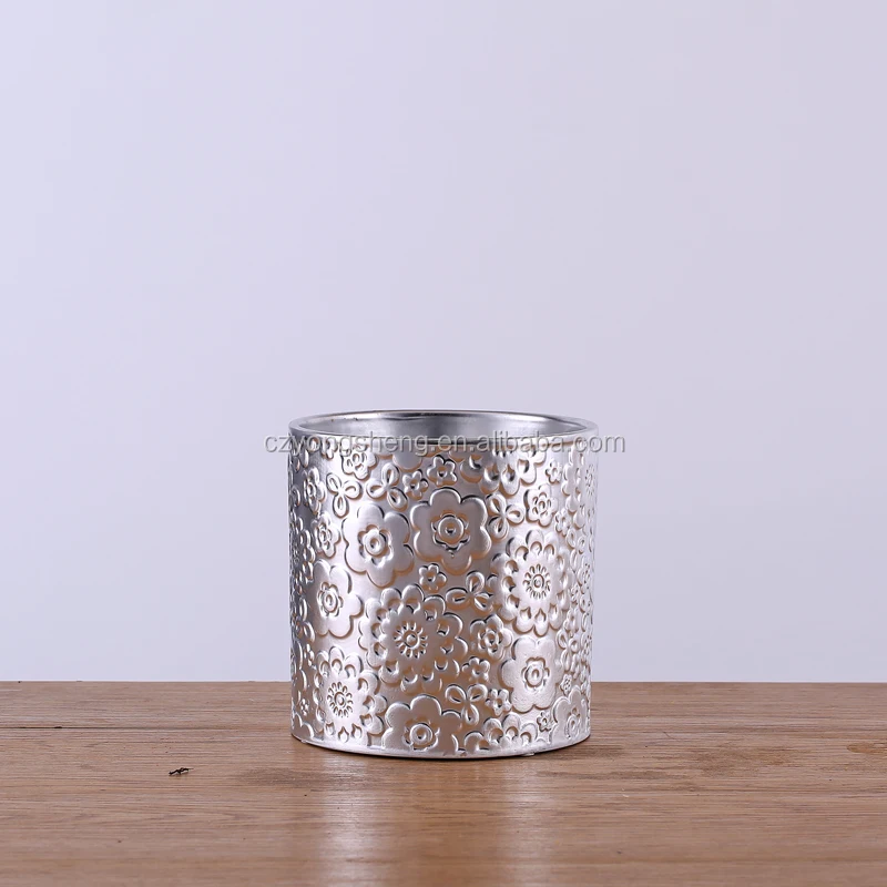 Embossed Matt Shinny Silver Flower Pot - Elegant Home Decor
