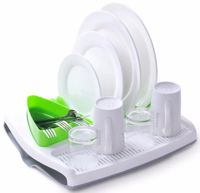 Sky Blue Plastic Dish Drainer - Plate Drying Rack With Cutlery Holder ...