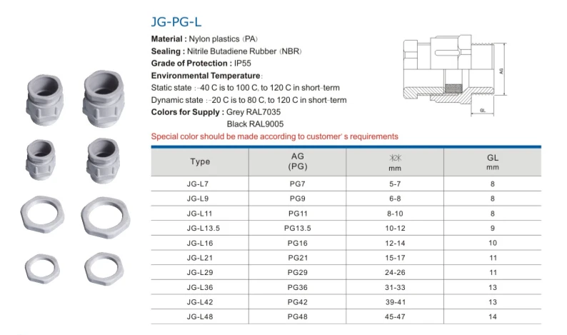 Height Hot Sale Jg-pg-l Pg Cable Gland/ Nylon Cable Gland/amoured Cable ...