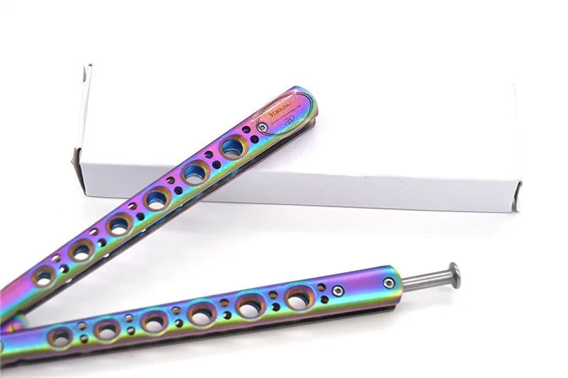 Rainbow Practice Balisong Metal Butterfly Steel Trainer Dull Knife With ...