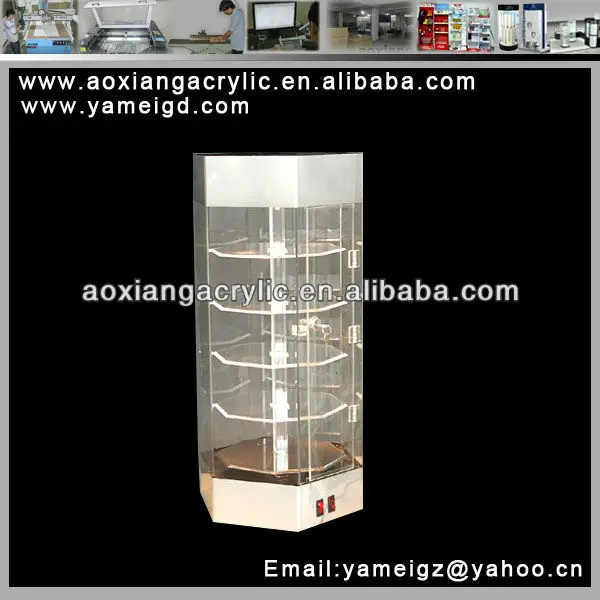 With Led Electric Rotating Showcase Locking Round Acrylic Display Case ...