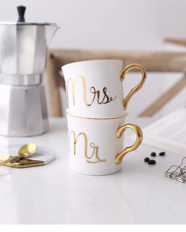 European Gold Stamping Ceramic Mark Cup Lovers Cup Breakfast Coffee Cup ...