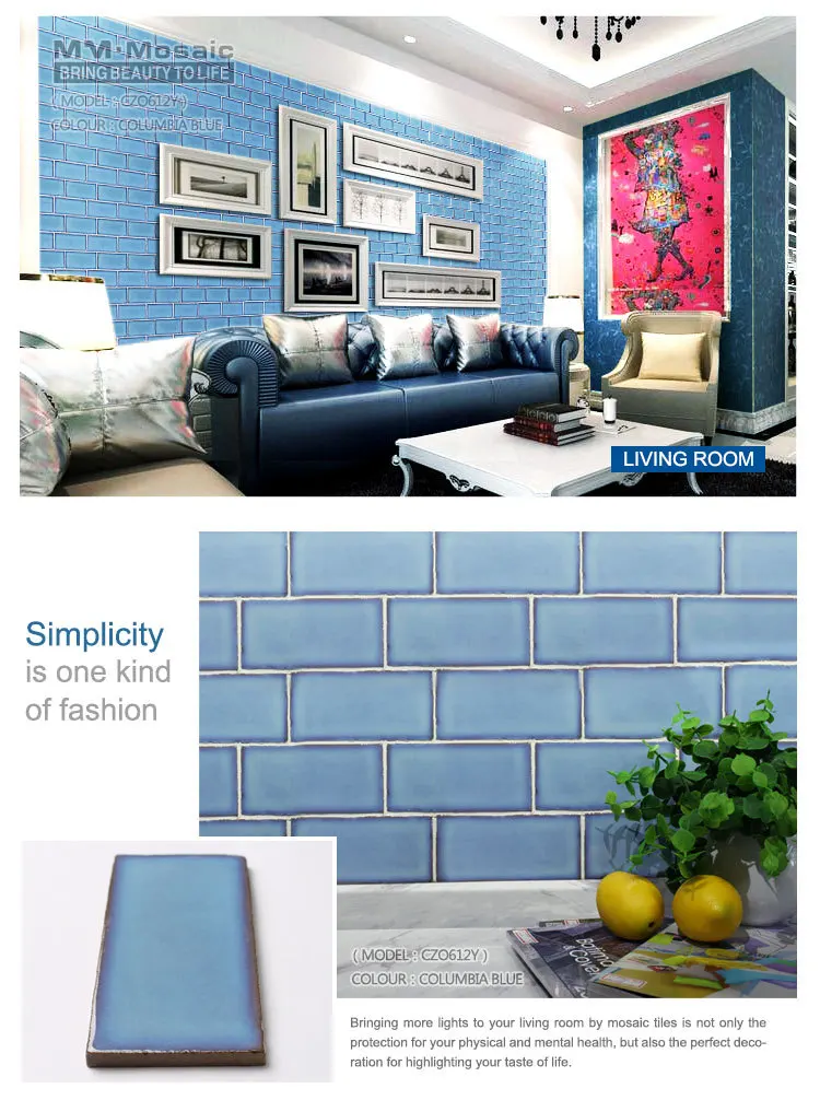 Decorative 3x6 Glossy Rectangle Background Brick Tiles Ceramic Rustic ...