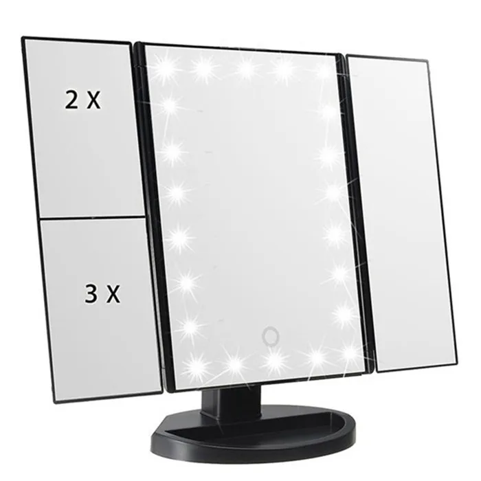 Portable Travel Cosmetic Mirror Trifold Lighted Vanity Mirror Battery ...