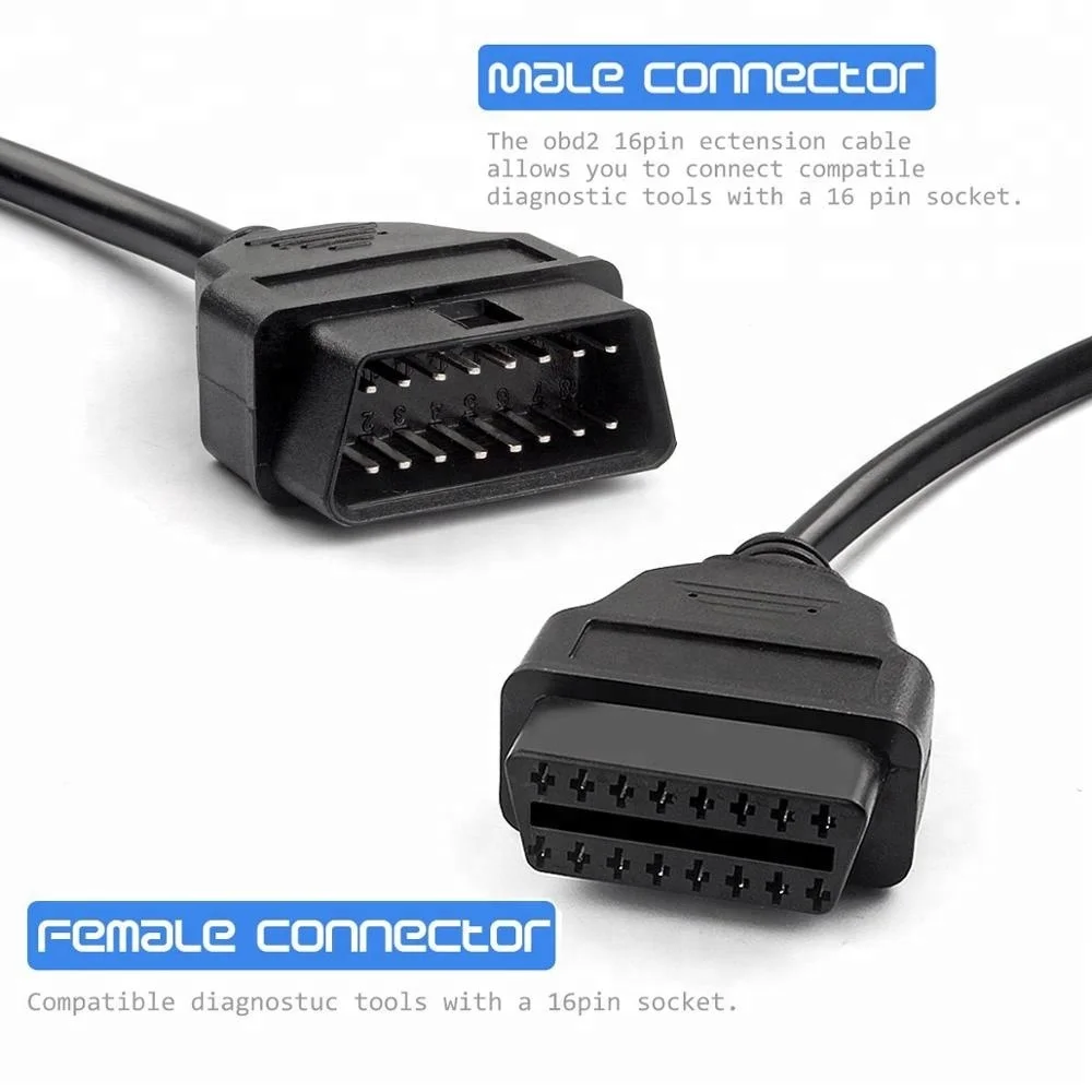 50cm Obd2 16 Pin Male To Female Connector Car System Obd Ii Charging ...