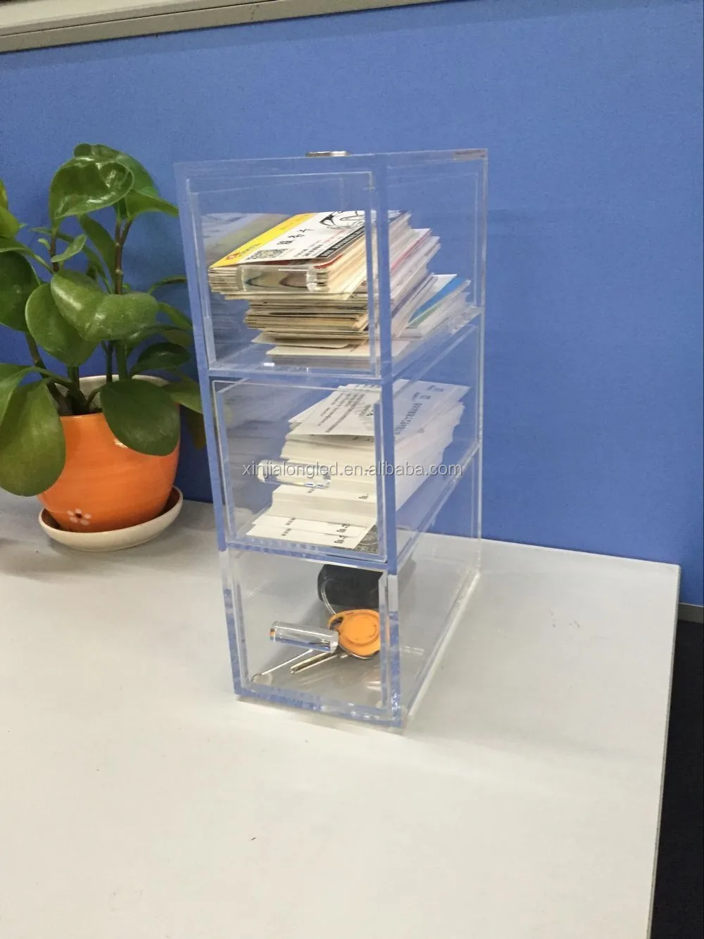 See Through Clear 3 Tier Lucite Perspex Organizer Box Acrylic Desktop ...